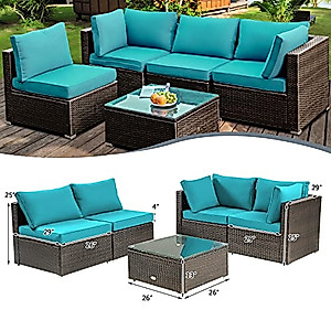HAPPYGRILL 5PCS Patio Furniture Set Outdoor Rattan Wicker Sofa Set with Coffee Table Sectional Sofa Conversation Set with Pillows Cushions for Backyard Porch Garden Poolside
