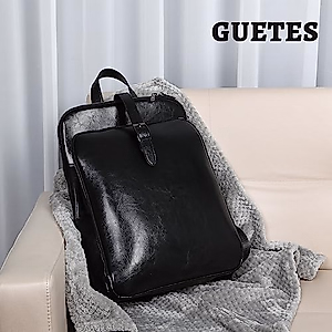 Womens and Men Backpack, Purse Leather 15.6 Inch Laptop Large Travel Business Vintage College Casual Daypack Purse Shoulder Bags, Black+ Brown