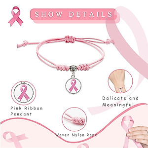 Palotay 10PCS Breast Caner Awareness Bracelets Pink Ribbon Braided Bracelets Breast Cancer Bracelets with Ribbon Pink Adjustable Breast Cancer Bracelets for Women Breast Caner Awareness Month Gifts,
