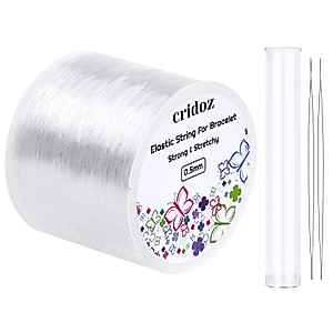 Stretchy String for Bracelets, Cridoz 0.5mm Clear Elastic String Stretch Cord Jewelry Bead Bracelet String with 2 Pcs Beading Needles for Seed Beads, Pony Beads, Bracelets and Jewelry Making