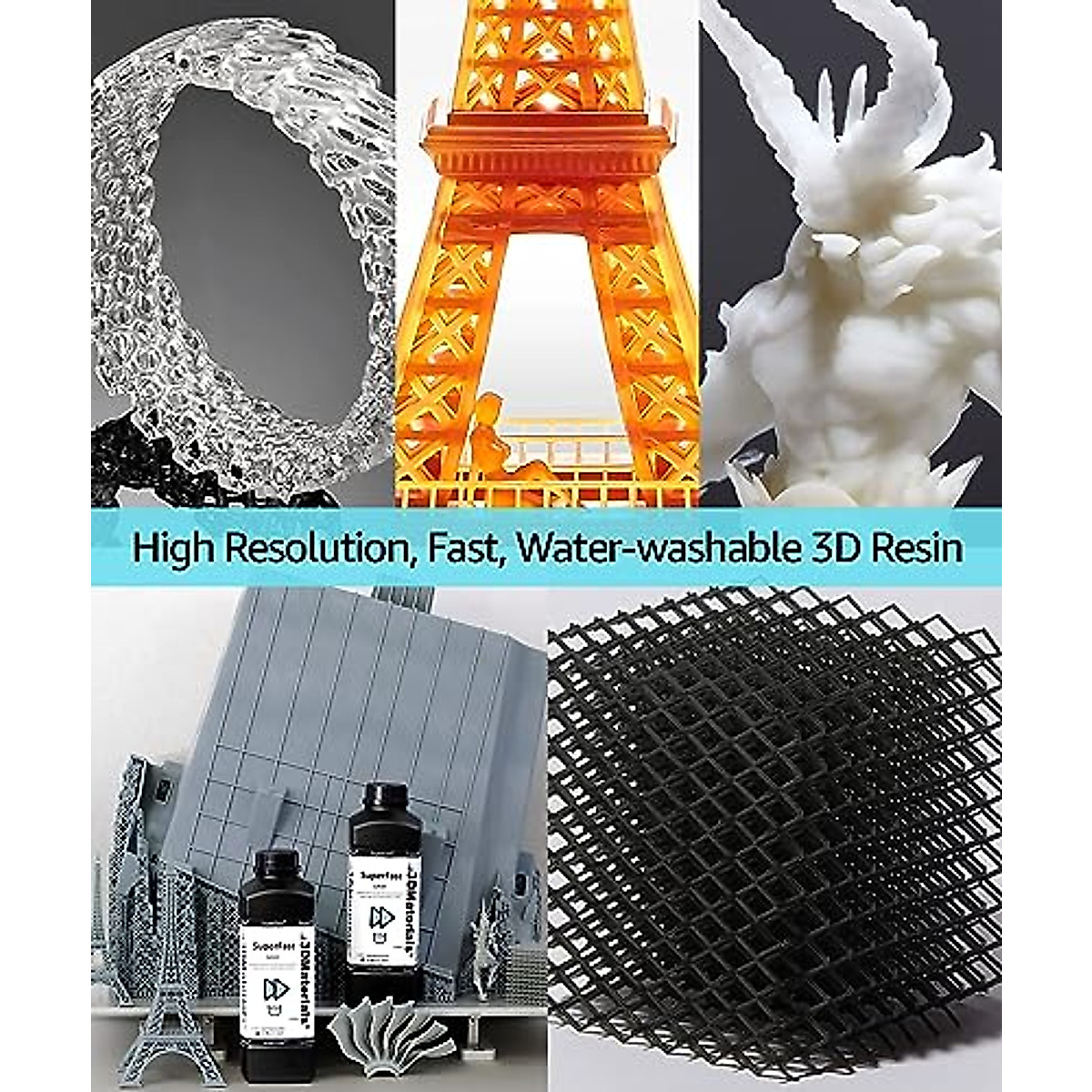 3DMaterials SuperFast 3D Printer Resin Water Washable, 0.6 sec 50um Printing, Made in Korea (1000g, Dark Grey)