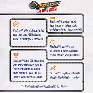 PlayTape Road Tape for Toy Cars - Sticks to Flat Surfaces, No Residue; 8-Pack of 30 ft. x 2 in. Asphalt Road