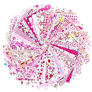 RayLineDo 50pcs 1010cm Different Pattern Patchwork Fabric Craft Printed Cotton Material Mixed Squares Bundle Quilting Scrapbooking Sewing Artcraft DIY Fabric Pink Series