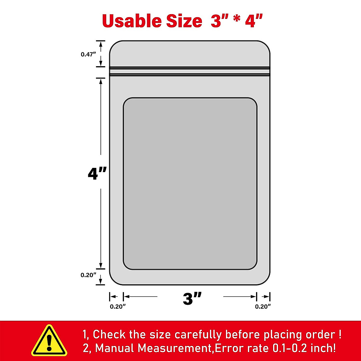 EONJOE 100-pack 3×4 inch mylar bags with clear window holographic resealable sealable packaging zip bag for small bussiness jewelry candy sample food packing supplies （Pink）