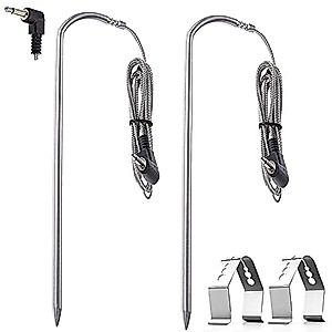 Replacement for Pit Boss Meat Probe Pellet Grills and Pellet Smokers Parts , 2 Pack Waterproof BBQ Temperature Probe , 3.5 mm Plug with Stainless Steel Grill Holder 2pc