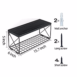 Hoiicco Floating Shelf Wall Mounted, Bathroom Shelf for Over The Toilet with Paper Storage Basket, Wood Wall Shelf for Wall Decor, Bedroom, Living Room, Kitchen, Washroom