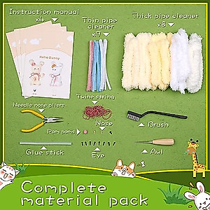 Pipe Cleaners Craft Supplies, Pipe Cleaners Kit for Beginners, Chenille Stems Animal Kit with Thick Pipe Cleaner, Step-by-Step Tutorials Video, Pipe Cleaners for Craft (4 Light Colors Animals)