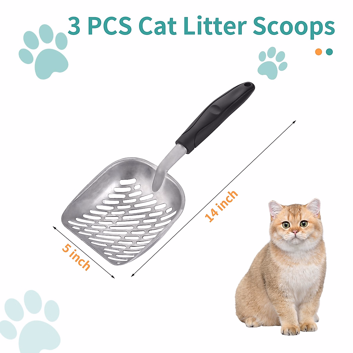 Vehipa 3 Set Stainless Steel Litter Boxes Large Metal Litter Boxes with Litter Box Pee Shields and Metal Cat Litter Scoops for Cats Rabbits, Non Stick Smooth Surface and Rustproof 17.5 x 13.6 x 5.9
