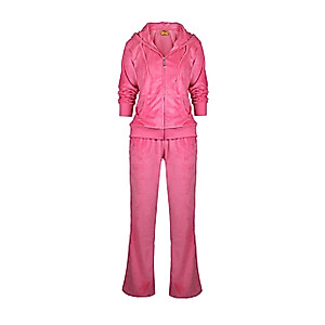 Yasumond Womens Velour Tracksuit Set Soft Sports Zip Up Hoodie and Sweat Pants 2 Pieces Sweatsuits (Coral, M)