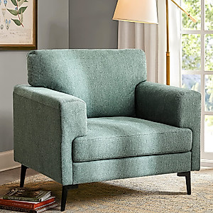 CDCASA Accent Chair, Linen Fabric Oversized Mid Century Modern Chair Set of 1, Comfy Upholstered Armchair Reading Accent Chairs Sofa Chairs for Bedroom Living Room, Green