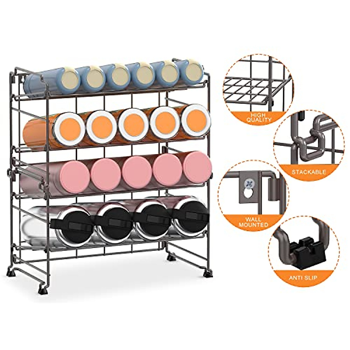 AULEDIO Water Bottle Organizer, 2-Pack 2 Tier Stackable Watre Bottle Holder, Adjustable Bottle Organizer, Brone