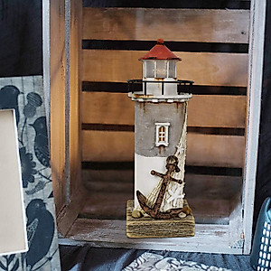 Wooden Lighthouse Decor with Light, Decorative Nautical Lighthouse Rustic Ocean Sea Beach Themed Lighthouse Decoration, Handcrafted Tabletop Nautical Themed Home Decor Bathroom Decor (11.4“H)