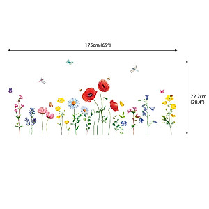 DECOWALL SG-2103 Wild Flower Wall Stickers Floral Plant Butterfly Decals Removable for Nursery Bedroom Living Room Art Home Decor murals Decoration