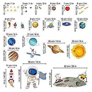 wondever Outer Space Astronaut Wall Stickers Planets Rocket Peel and Stick Wall Art Decals for Baby Nursery Kids Bedroom Playroom