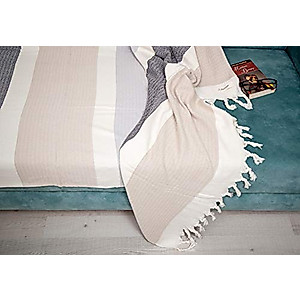 Bersuse 100% Cotton Aspendos XL Throw Blanket Turkish Towel - 60x90 Inches, Black-Grey-Beige