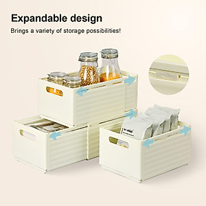 Homsorout Organization and Storage - Expandable Storage Bins 3 Packs, Plastic Closet Storage Bins, Collapsible Storage bins with Deep Drawers, Stackable Organizer Bins for Home, Beige