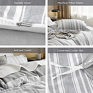 Bedsure Duvet Cover Queen Size - Reversible Striped Duvet Cover Set with Zipper Closure, Grey Bedding Set, 3 Pieces, 1 Duvet Cover 90"x90" with 8 Corner Ties and 2 Pillow Shams 20"x26"