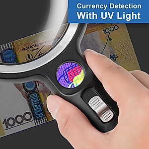 Magnifying Glass with 30 LED Lights, 10X 20X 45X Handheld Illuminated Lighted Magnifier with 1UV Light for Seniors Reading, Inspection, Coins, Jewelry, Exploring Light Magnifying Glass