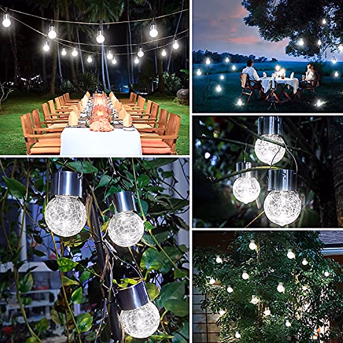 GZKPL Outdoor Solar Light, Waterproof Hanging Lantern Decorative Garden Lights with Cracked Glass & Hook for Patio, Tree, Yard, Camper, Lawn, Pool, Christmas Decor (Cool White)