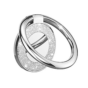 Cell Phone Ring Holder Finger Kickstand - Pikabo 360 Degree Rotation Metal Ring Grip for Magnetic Car Mount Compatible with iPhone, Samsung, All Smartphone. (Glitter Silver)