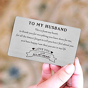 Resdink Fathers Day Husband Gifts Card, Metal Wallet Card for Husband Birthday, I Love You Husband from Wife, Thank You Husband Gifts for Him Men, Simple Anniversary Card for My Husband Present