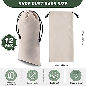 12 Pcs Shoe Dust Bags Beige Duster Flannel Single Shoe Pouch with Drawstring Closure Washable Breathable Shoe Covers for Travel Home Luggage Handbags, 8 x 17 Inches