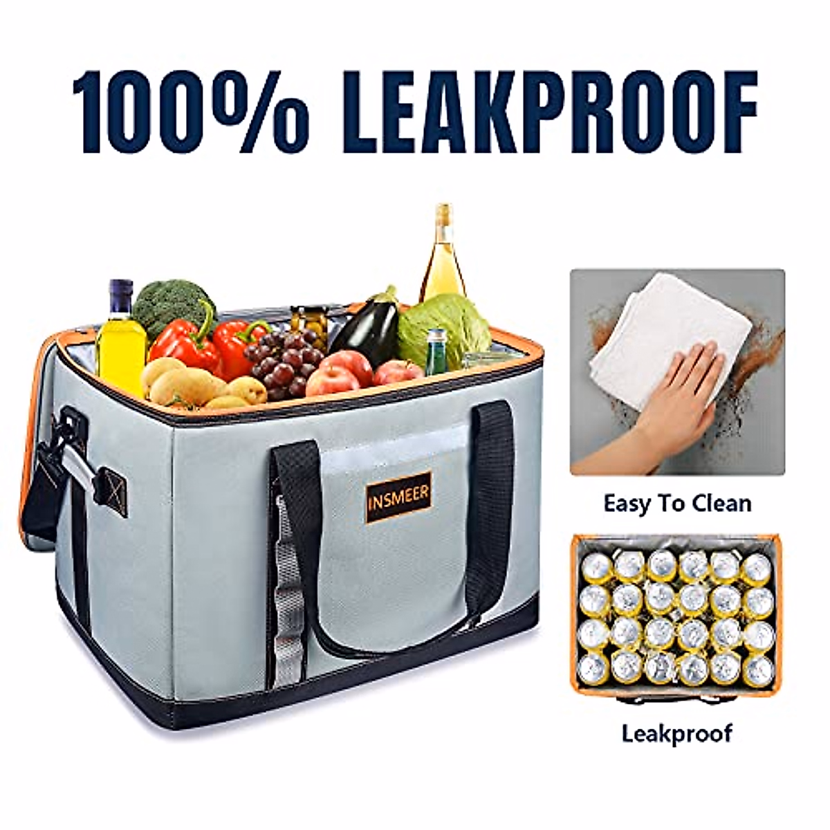 INSMEER Insulated Cooler Bag 65Cans/32 Cans Large Cooler Bag Soft Sided Cooler with Shoulder Strap, Collapsible Leakproof Portable Coolers for Camping/Beach/Food Delivery/Shopping/Outdoor/Picnic