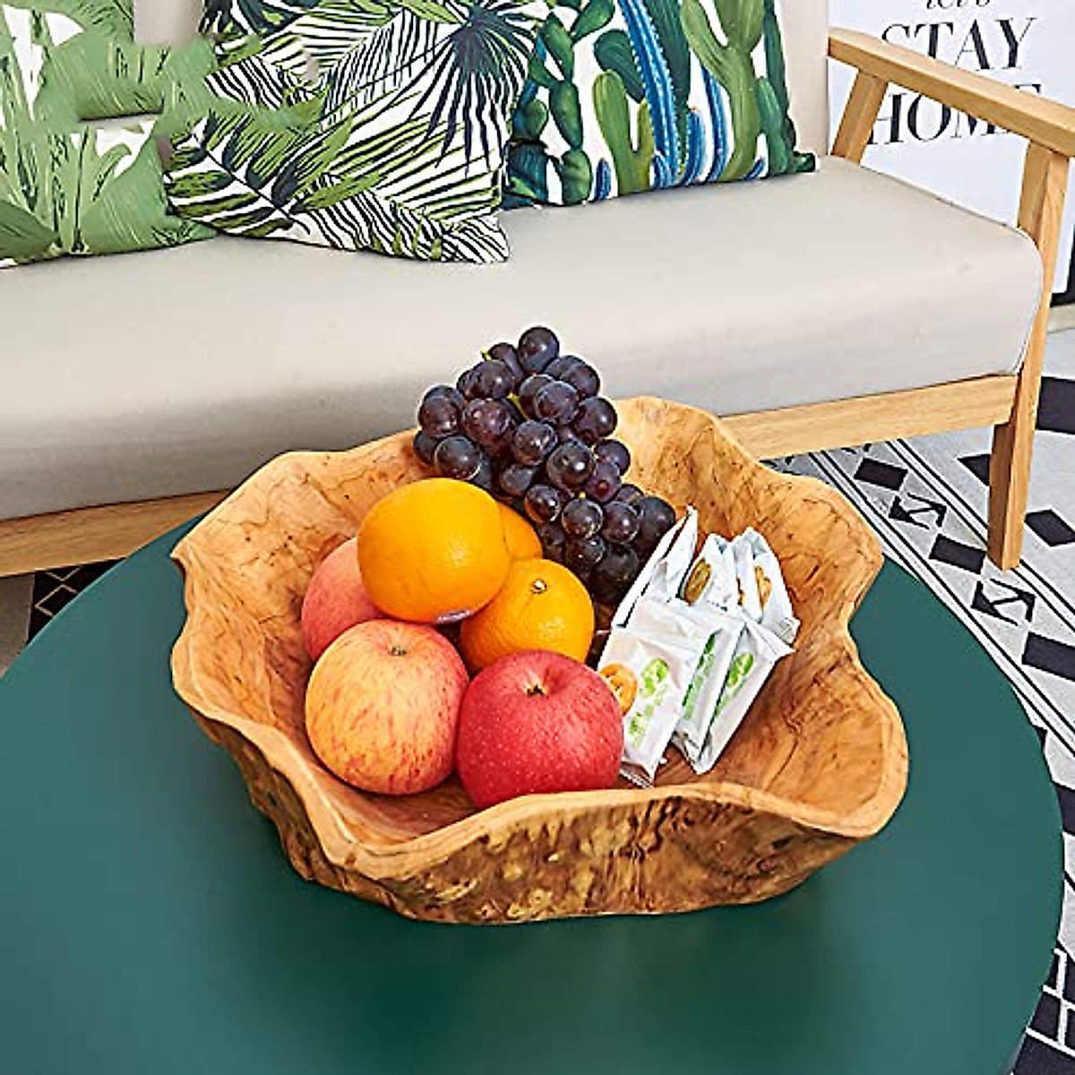 Creative Wood Bowl Root Carved Bowl Handmade Natural Real Wood Candy Serving Bowl (12"-14")