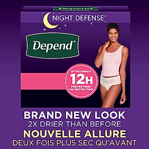 Depend Night Defense Adult Incontinence & Postpartum Bladder Leak Underwear for Women, Disposable, Overnight, Medium, Blush, 60 Count (4 Packs of 15), Packaging May Vary
