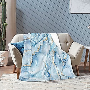 Perinsto White Blue Marble Throw Blanket Ultra Soft Warm All Season Decorative Fleece Blankets for Bed Chair Car Sofa Couch Bedroom 50"X40"