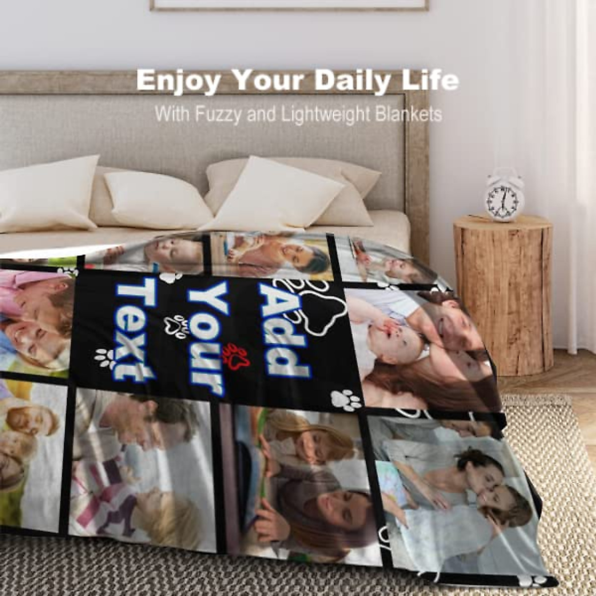 Custom Blankets with Photos, Custom Pet Photo Blankets, Bed Throw Blanket, Collage Picture Throw, from Kid or Adults Photos, for Family Friend Gift (10 Photos)