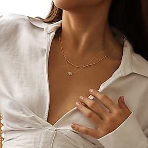 Diamond Evil Eye Necklace | 14k Yellow Gold Open Evil Eye Necklaces for Women | 14k Solid Gold Solitaire Diamond Pendant Necklace | Delicate Protection Jewelry | Gifts for Birthday, 18"