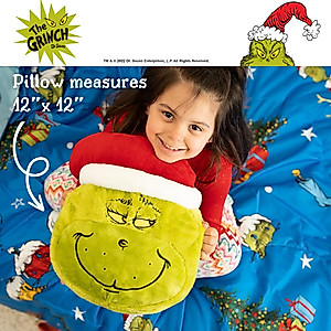 Franco Collectibles Grinch by Dr. Seuss Holiday & Christmas Super Soft Furry Plush Round Decorative Pillow, 12" X 12", (Official Licensed Product)