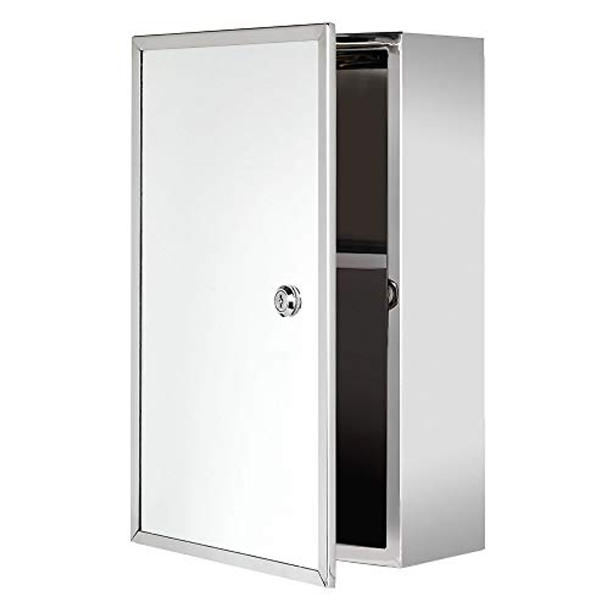 Ketcham 715K - 9" W x 15" H Lockable Series Surface Mounted Bright Annealed Stainless Steel Framed Mirror Medicine Cabinet