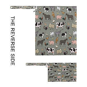 Blueangle Farm Animals Pattern Wet Dry Bag Cloth Diaper Bags - Waterproof Washable Reusable Diaper Organizer，2 Pack