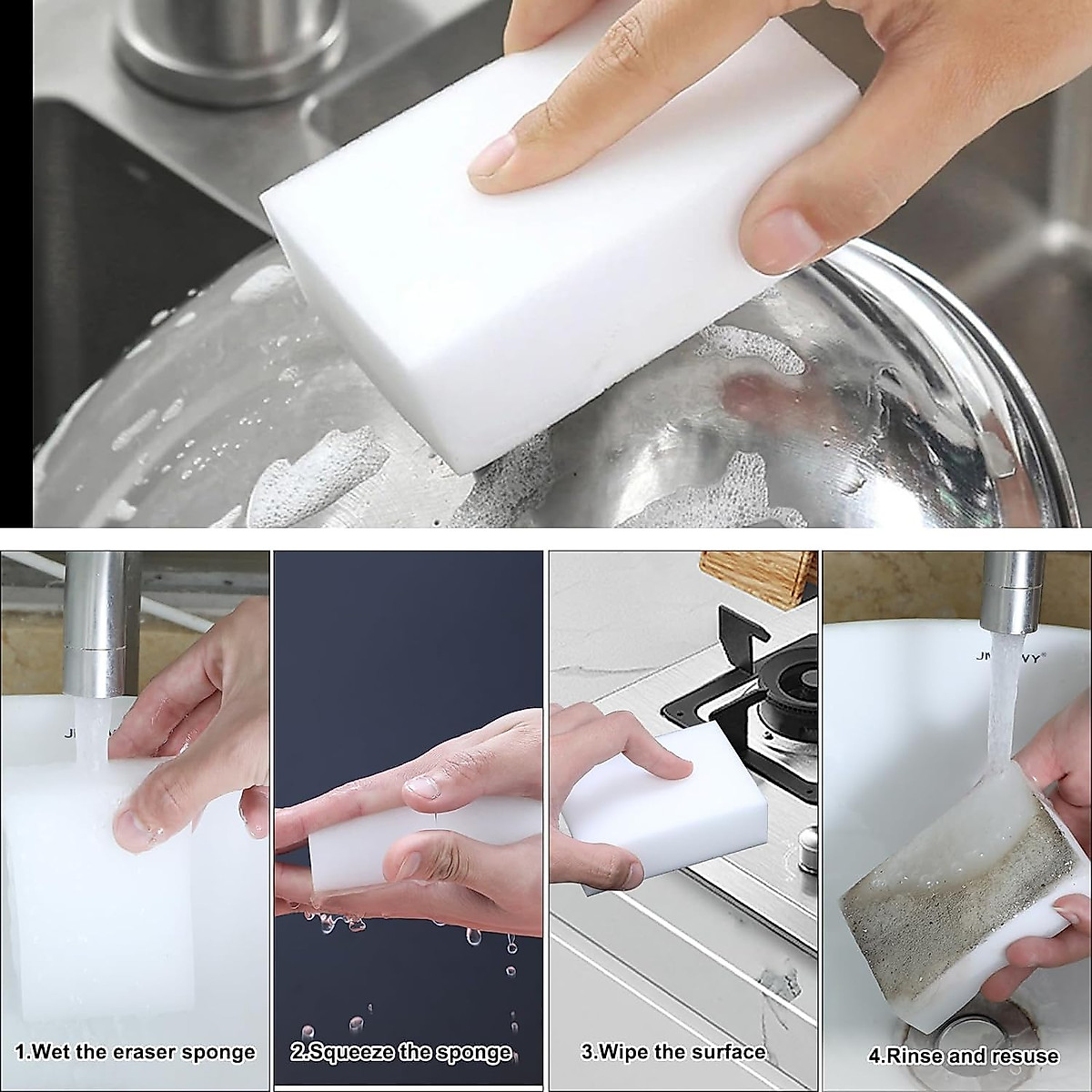 YXCFYJPPD-50Pack Extra Thick Magic Cleaning Sponges - Reusable Eraser Sponge for All Surfaces - Kitchen-Bathroom-Furniture-Leather-Car-Steel - Just Add Water - Melamine - Universal Cleane