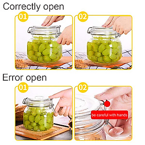 Kingrol 4 Pack 34 Ounces Glass Jars, Wide Mouth Storage Canister Jars with Bail and Trigger Clamp Lids for Pickling, Preserving, Canning, Dry Food Storage