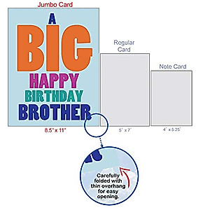 NobleWorks - 1 Large Birthday Greeting Card (8.5 x 11 Inch) - Fun Bday Celebration, Stationery Notecard - Big Happy Birthday Brother J5936BRG