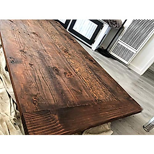Farmhouse Redwood Rustic Table, Reclaimed Wood, Dark Brown and White