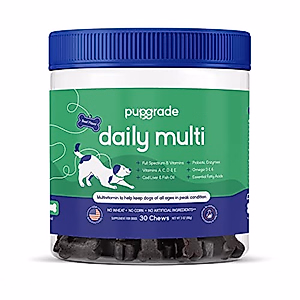 PupGrade Daily Multivitamin for Dogs - All-in-One Supplement for Digestive, Immune, Skin and Coat Health - 32 Healthy Nutrients, Probiotic Enzymes, Omega Fish Oil, Vitamins A, C, D & E - 30 Soft Chews