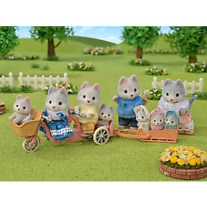 Calico Critters Husky Brother & Sister's Tandem Cycling Set, Dollhouse Playset with Figures and Accessories