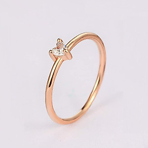 hsiyyecg Women's Heart-Shaped CZ Crystal Ring in Rose Gold Minimalist, Delicate Plain Band Knuckle Stacking Midi Jewelry (US Size 10)