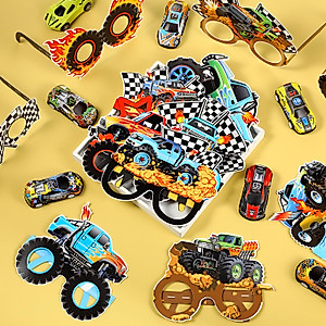 Jenaai 32 Pcs Monster Truck Party Decorations Trucks Paper Glasses Monster Truck Photo Booth Props Truck Theme Eyeglasses for Monster Truck Birthday Party Supplies Favors