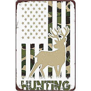 New Vintage Metal Tin Sign Hunting Camo American Flag Deer Elk Buck Usa Hunter Man Cave Farm Wall Art Garage Bar Hotel Christmas Halloween Girlfriend Boyfriend 8" X 12"