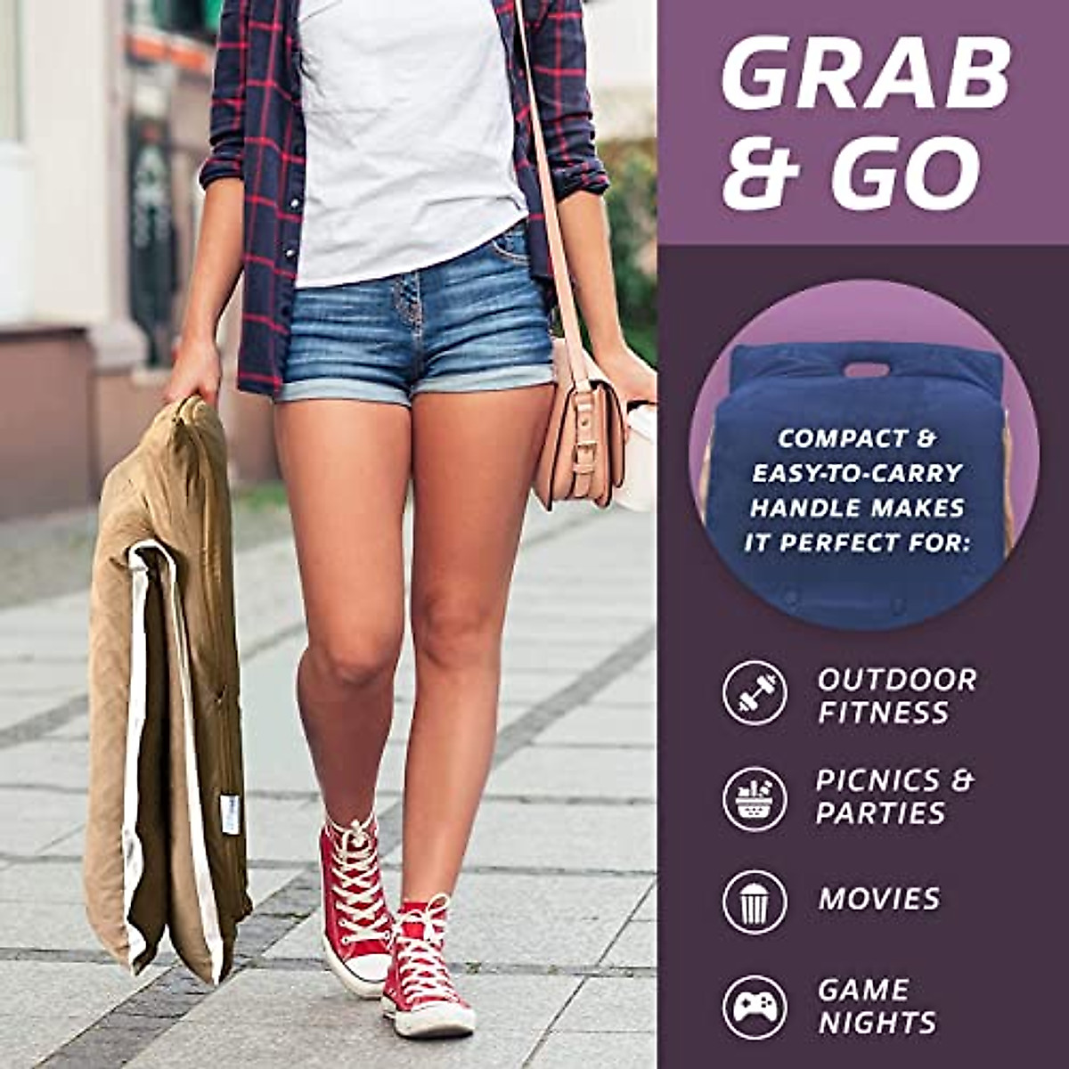 bonVIVO III Floor Chair with Back Support - Floor Gaming Chair, Padded Folding Sofa Chair, Folds Half, Adjustable Meditation Chair, Portable Floor Seat for Adults and Kids, Folds Half - Blue & Beige