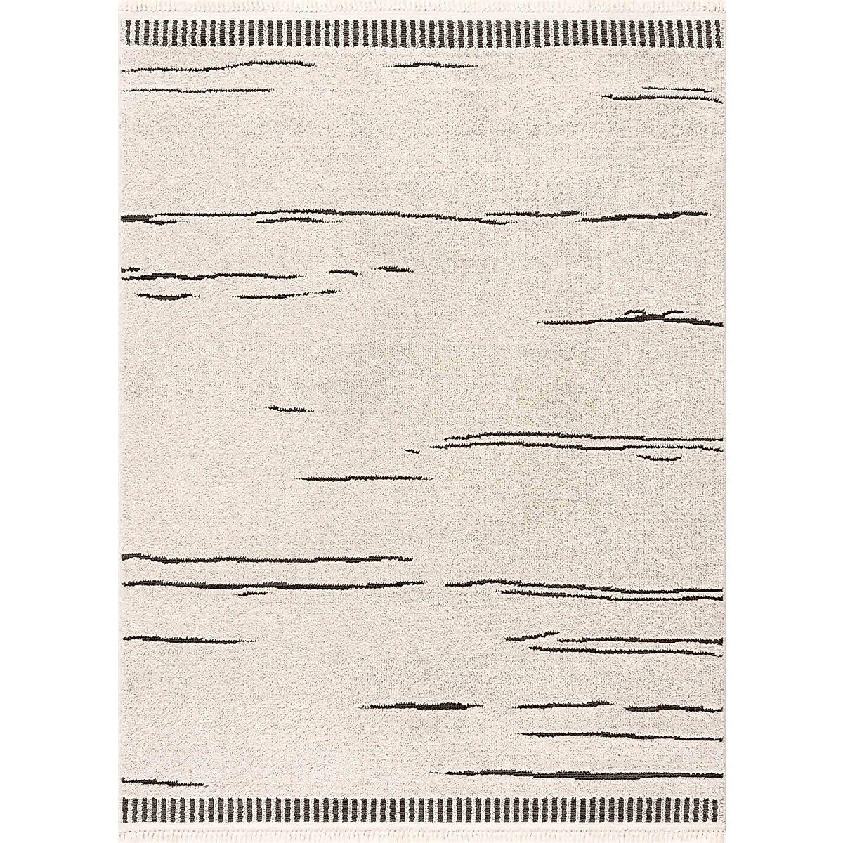 Hauteloom Munich Modern Farmhouse Hallway Entryway Runner Rug - Casual Boho Long Runner Rug - Bohemian Neutral Minimalist - Bone, Cream, Beige, Black - 2'7" x 7'3"