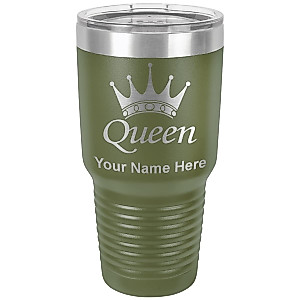 LaserGram 30oz Vacuum Insulated Tumbler Mug, Queen Crown, Personalized Engraving Included (Camo Green)
