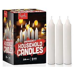 Emergency Candles - 24 Pack White Short Taper Candles - Unscented - Emergency Candles for Home and Emergency Kit