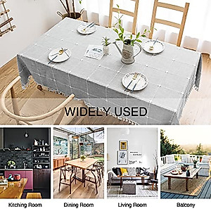 Oubonun Rustic Lattice Tablecloth (55"x70") Cotton Linen Grey Rectangle Table Cloths for Kitchen Dining, Party, Holiday, Christmas, Buffet