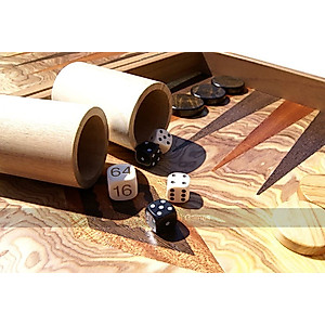 Manopoulos Luxury Olive Burl 15-inch Backgammon Set with Side Storage and Accessories